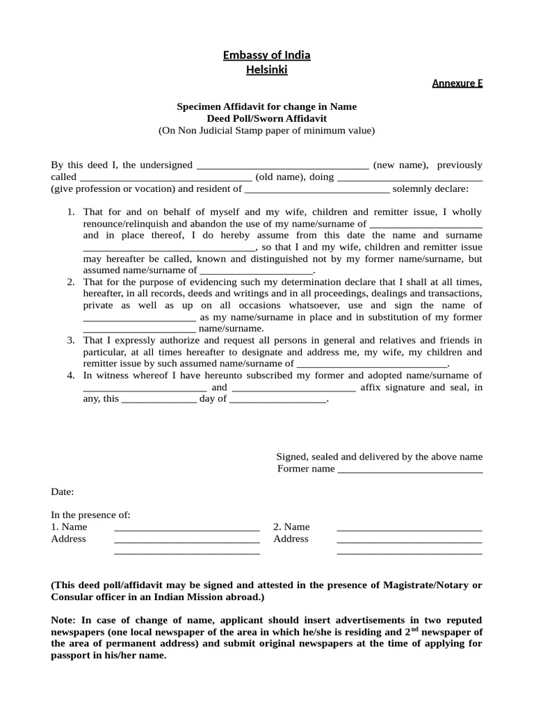Affidavit For Change in Name NOTES KKL | PDF | Affidavit | Common Law