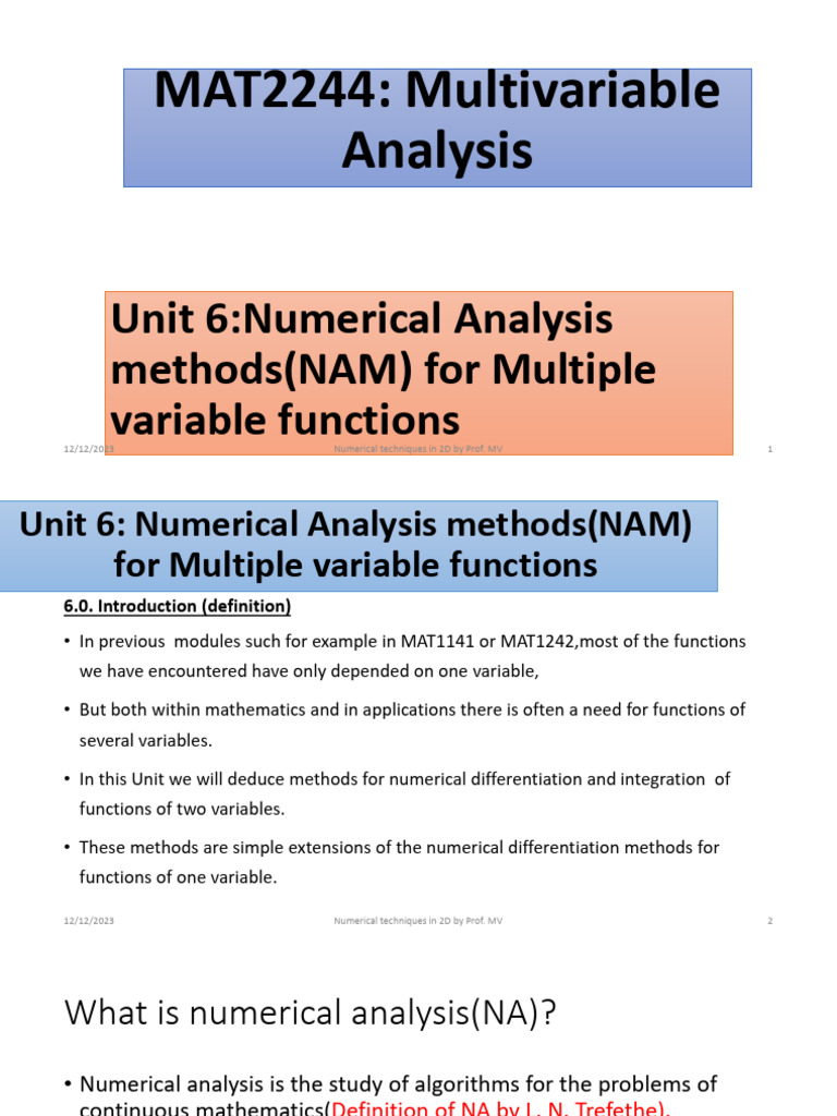 Multivariable Numerical Analysis Guide | PDF | Numerical Analysis | Integral