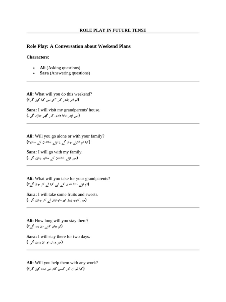 Role Play in Future Tense | PDF