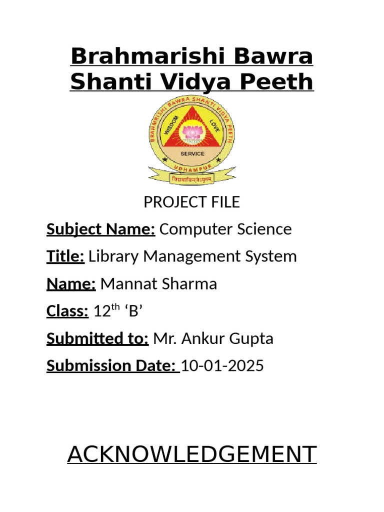 Brahmarishi Bawra Shanti Vidya Peeth | PDF | Databases | Database ...