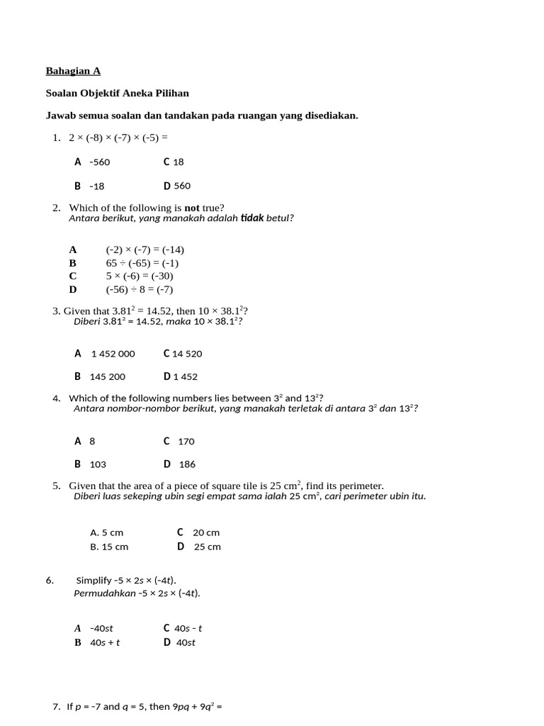 Soalan Objektif Aneka Pilihan | PDF