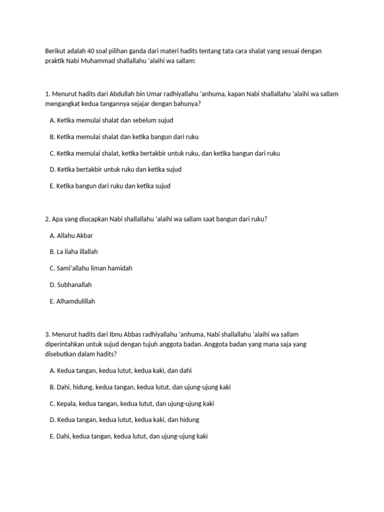 Soal Al Hadits Kelas 11 A | PDF