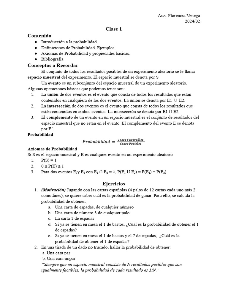 Clase 1 - Probabilidad Básica 2024 - 02 | PDF | Teoría de probabilidad ...