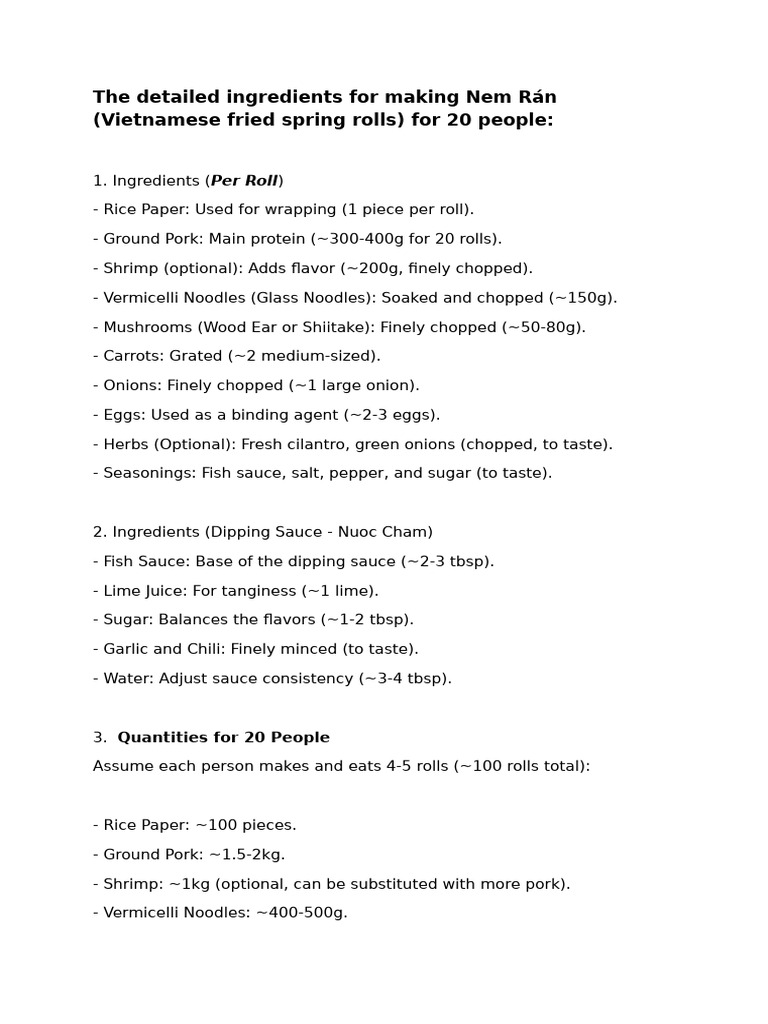 The Detailed Ingredients For Making Nem Rán | PDF