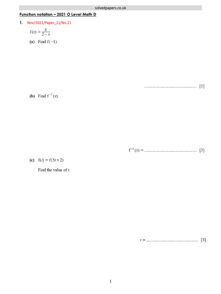 2021 Function Notation O Level 4024 | PDF