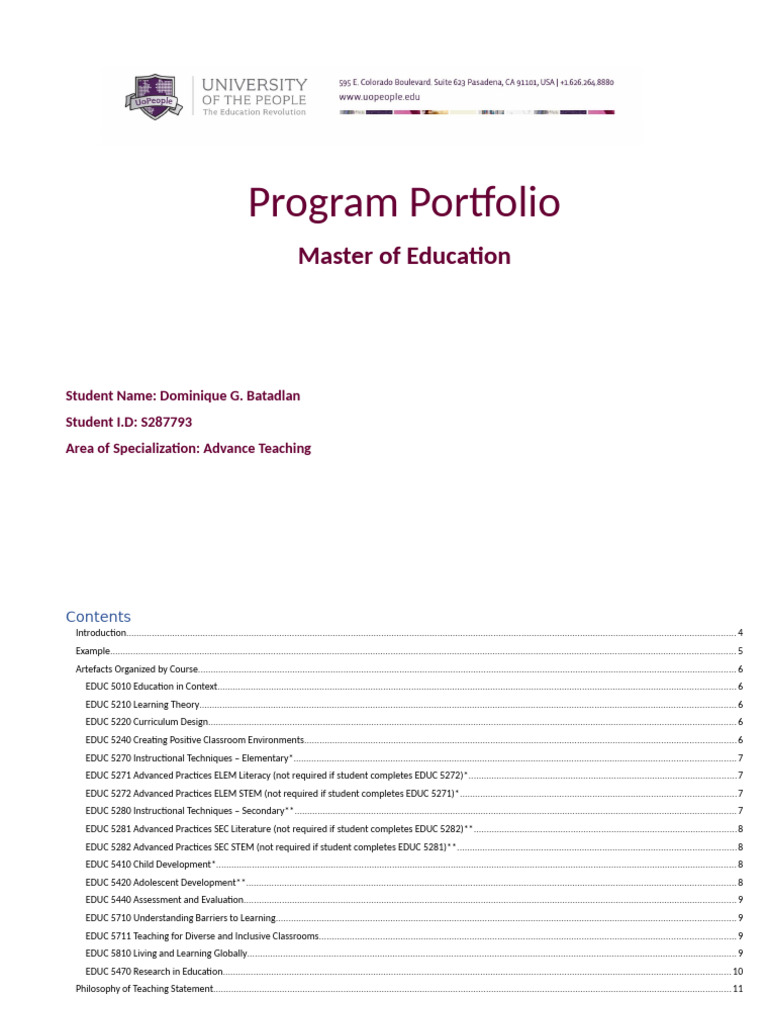 MEd Program Portfolio Template | PDF | Curriculum | Lesson Plan