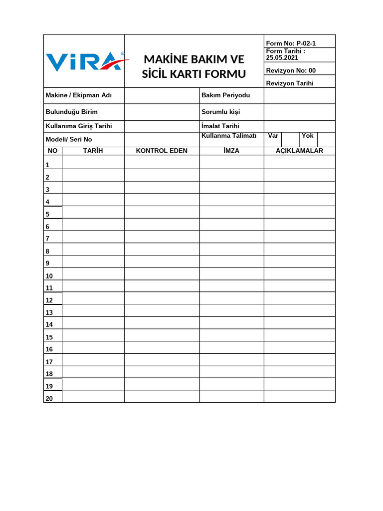 FR-1743-Makine Bakım Ve Sicil Kaydı Formu (1 | PDF