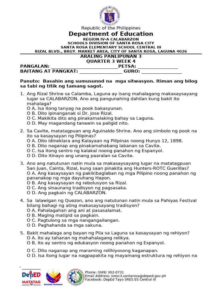 AP 3 q3 w4 Formative Summative Test Sy2024 2025 | PDF