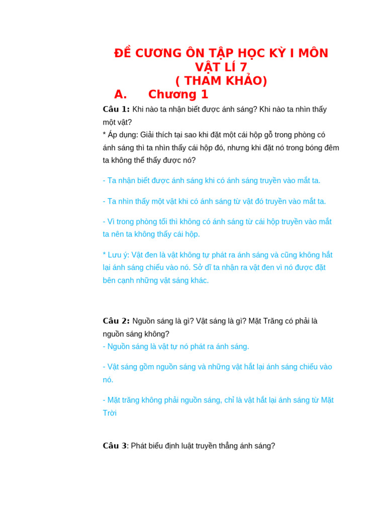 ôn tạp vật lí 7 hk1 | PDF