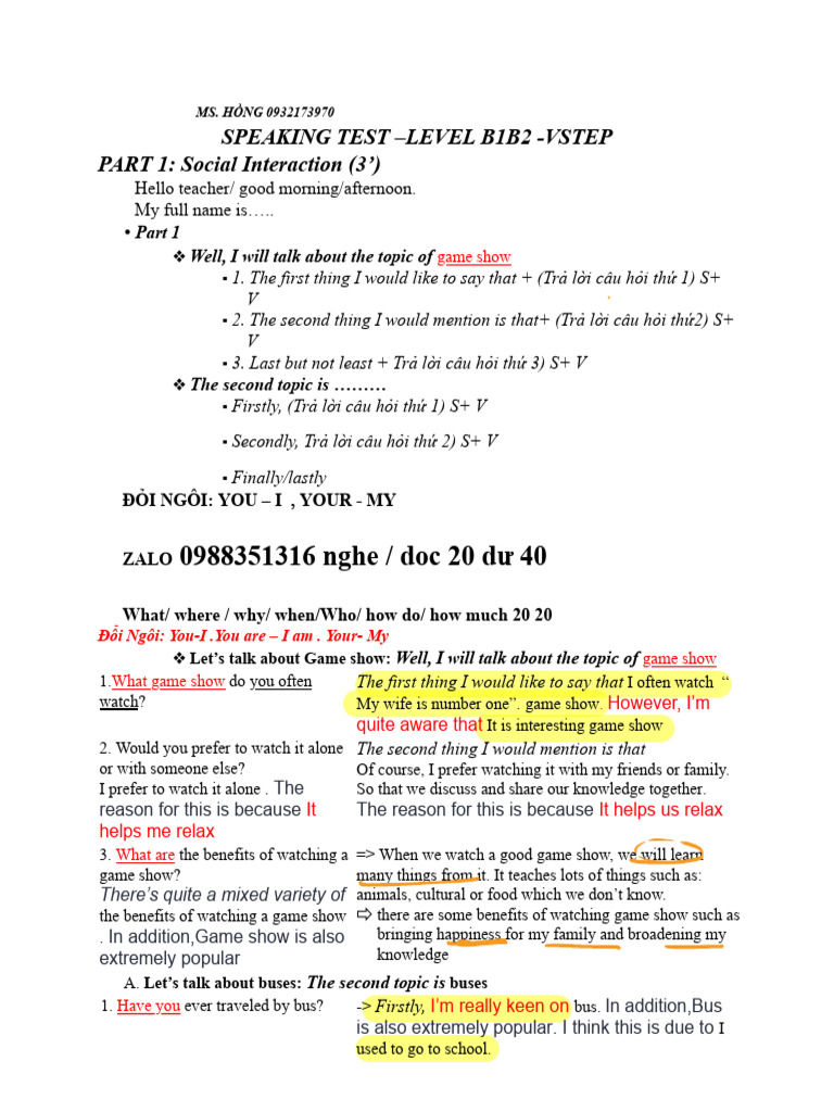 SPEAKING VSTEP PART 1 Full B1 | PDF | Automated Teller Machine | Bus