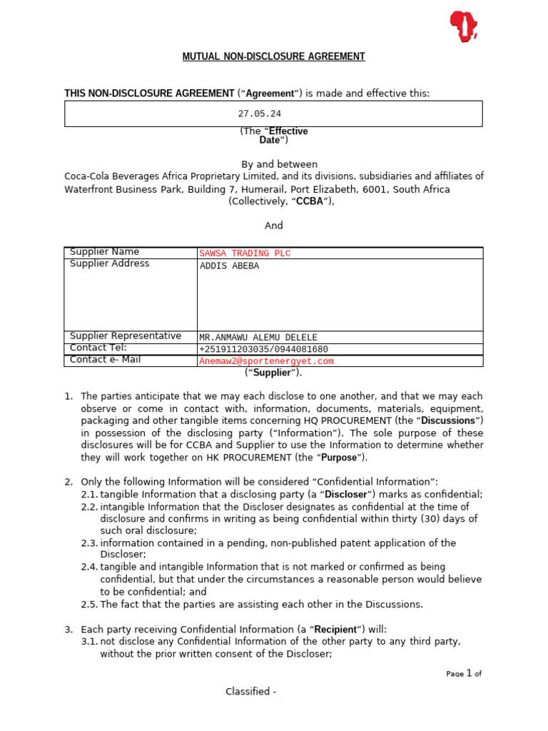 Non Disclosure Agreement 2019 | PDF | Intellectual Property | Non ...