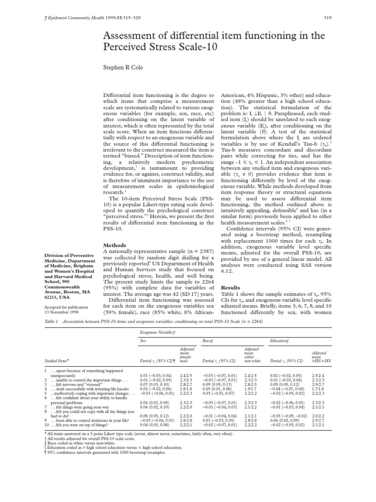 Perceived Stress Scales | Download Free PDF | Confidence Interval ...