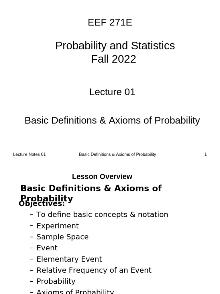 Lecture 01_ Basic Definitions & Axioms of Probability | PDF | Probability | Quadratic Equation