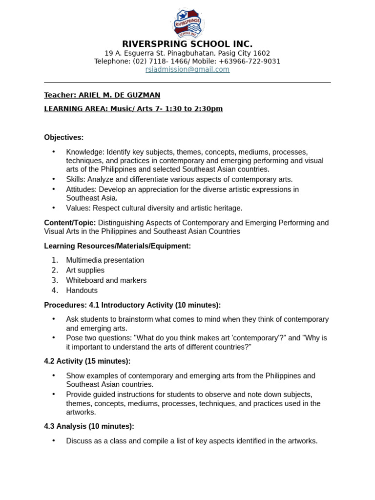 template Lesson Plan | PDF | Southeast Asia | Lesson Plan