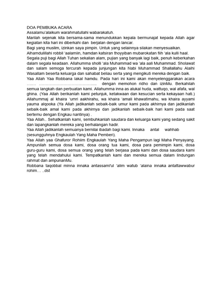 Doa Pembuka Acara Resmi | PDF