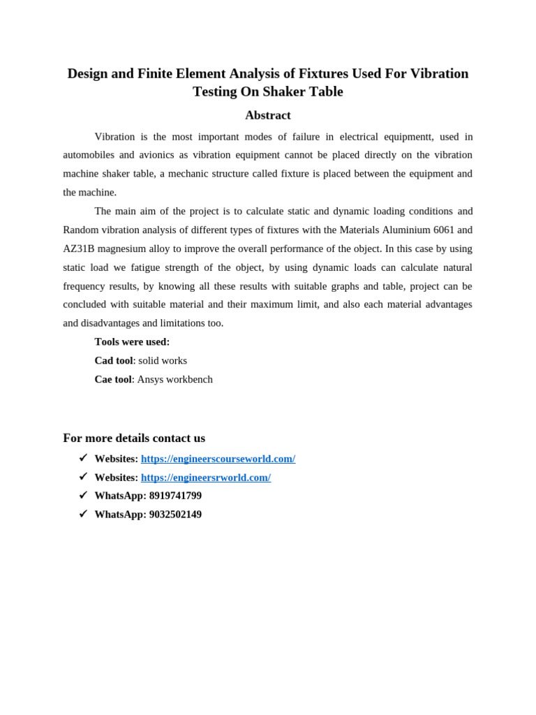 Vibration Fixture Design and Analysis | PDF