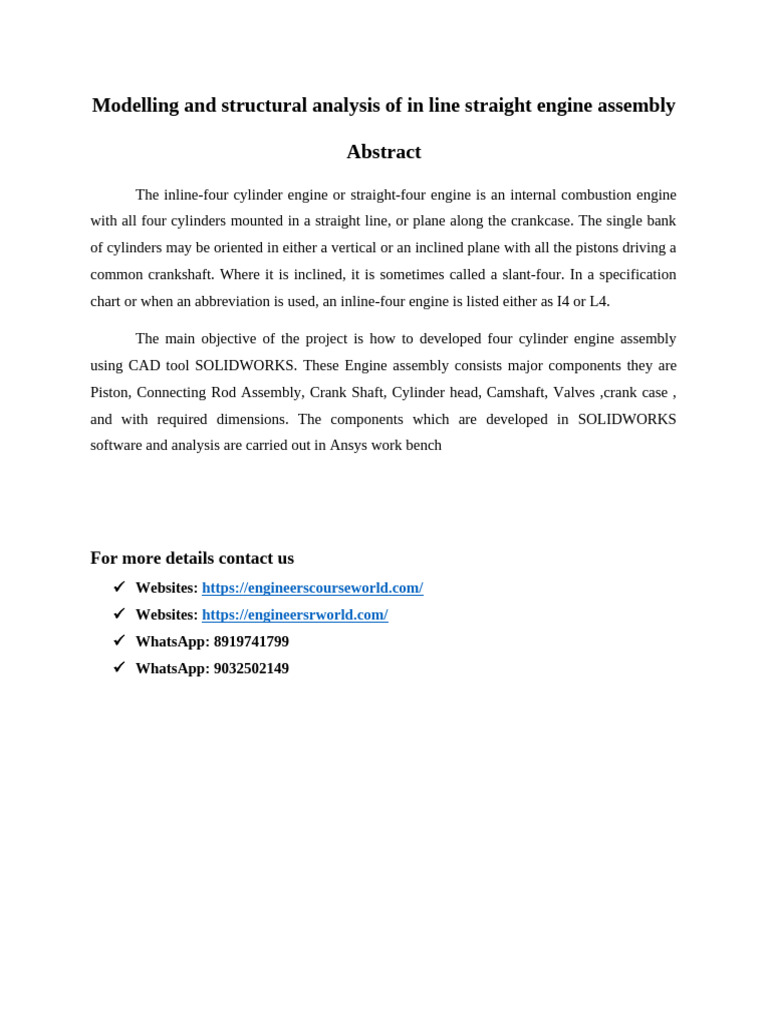 Modelling and Structural Analysis of in Line Straight Engine Assembly | PDF