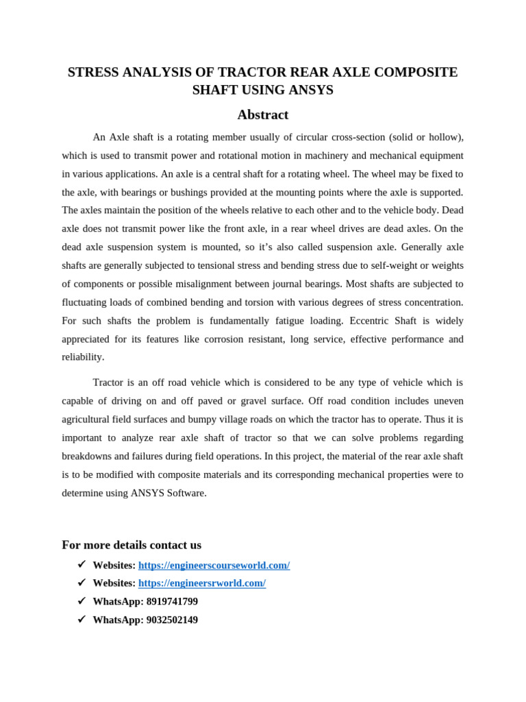 Stress Analysis of Tractor Rear Axle Composite | PDF