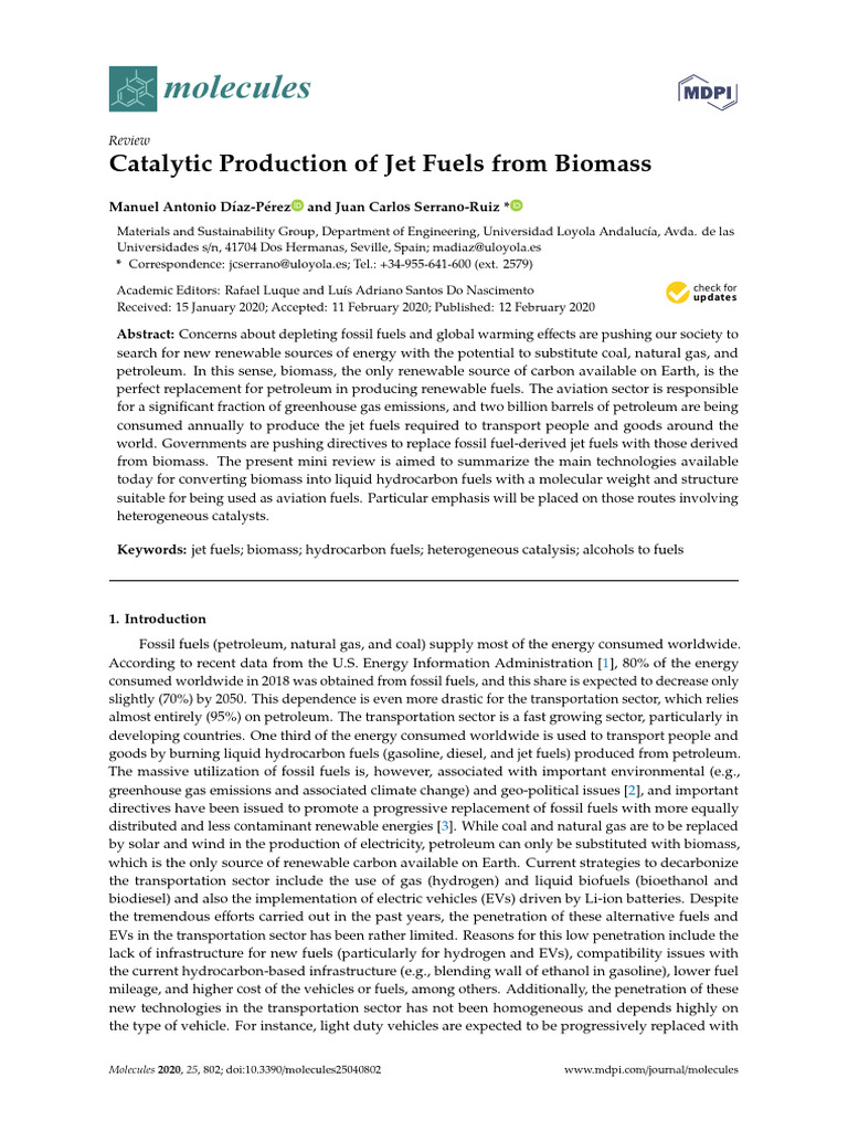 Catalytic Production of Jet Fuels from Biomass | PDF | Alkane | Biofuel