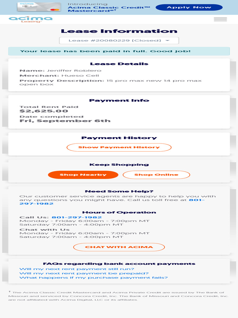 Acima Customer Portal | PDF