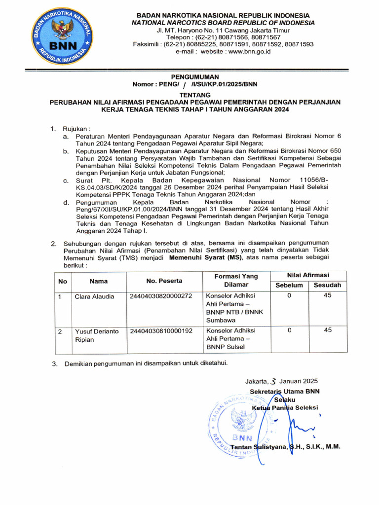 PENG Perubahan Nilai Afirmasi Pengadaan Pegawai Pemerintahan Dengan Perjanjian Kerja Tenaga ...