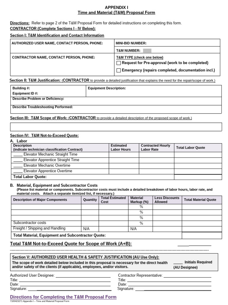 Time and Material Proposal Form Guide | PDF