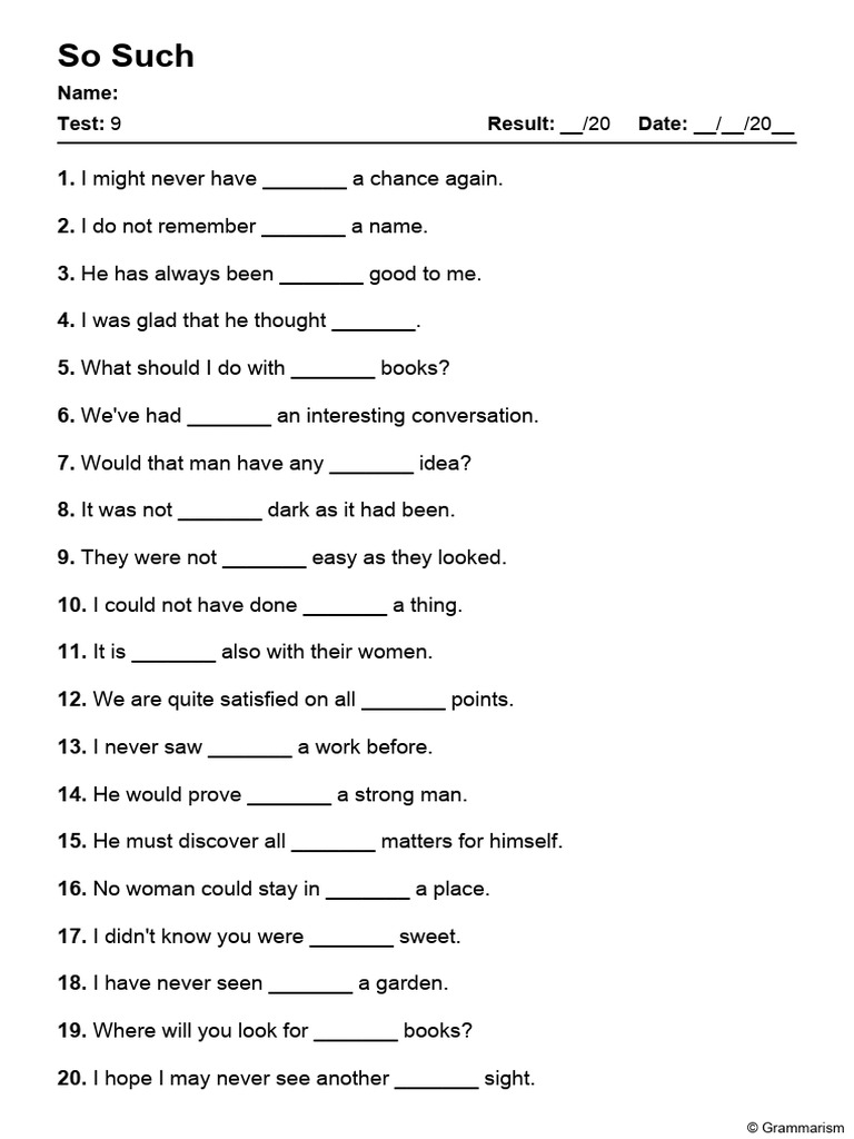 Grammar Exercises: So vs. Such | PDF