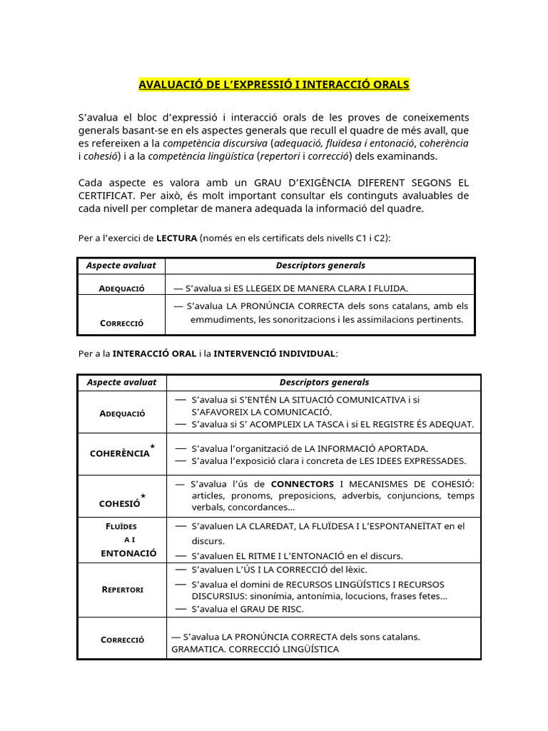 Avaluació I Estructura Prova C1 | PDF
