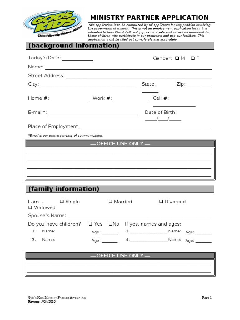 Ministry Partner Application: Office Use Only | PDF | God In Mormonism ...