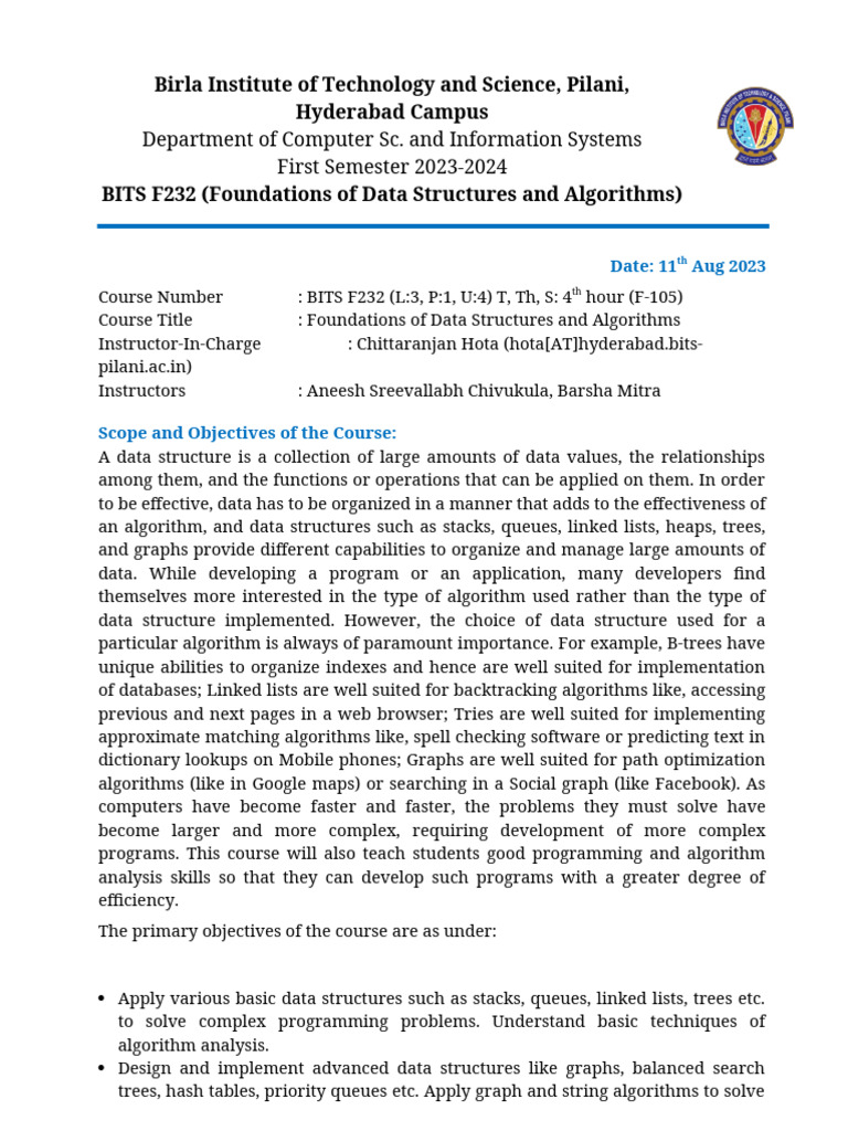Foundations of Data Structures Course | PDF | Applied Mathematics | Algorithms And Data Structures