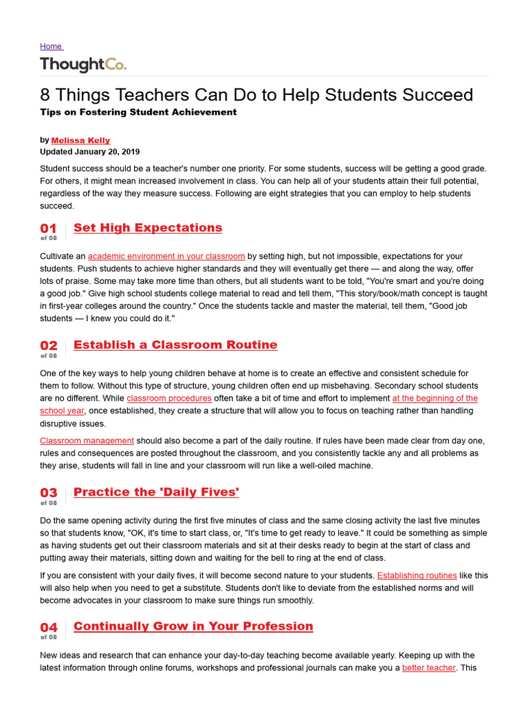 8 Things Teachers Can Do To Help Students Succeed | PDF | Classroom ...
