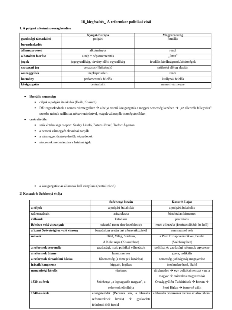 16 Kieg e A-Reformkor-Politikai-Vitái | PDF