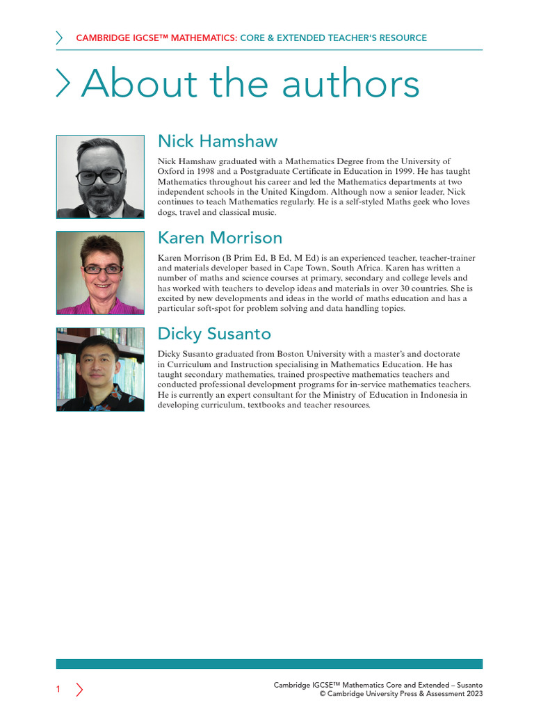 Igcse Maths Core Ext 3ed Tr About The Authors Pdf