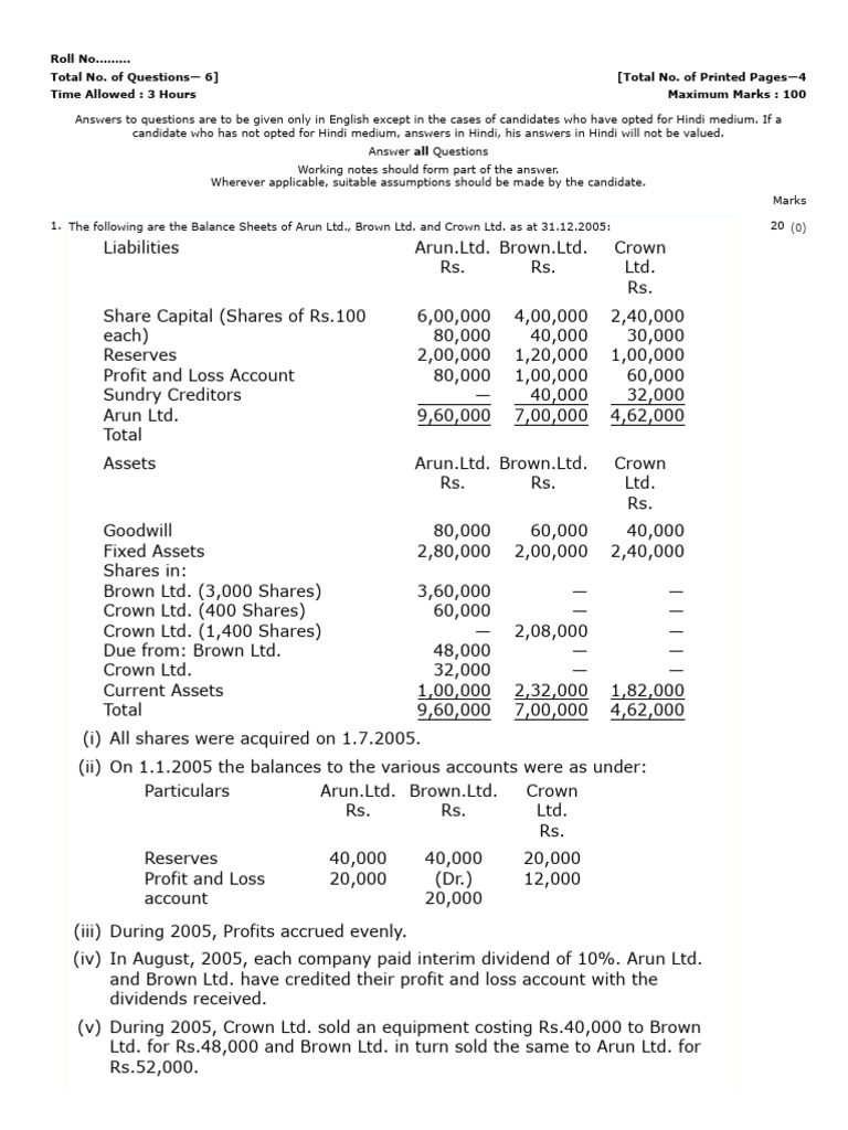 CA Inter Advanced Accounting Solutions | PDF | Balance Sheet | Equity ...