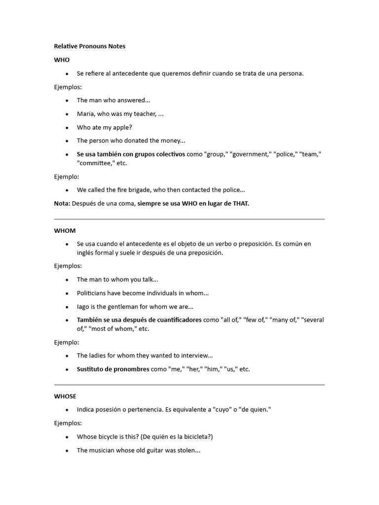 Uso de Pronombres Relativos en Inglés | PDF