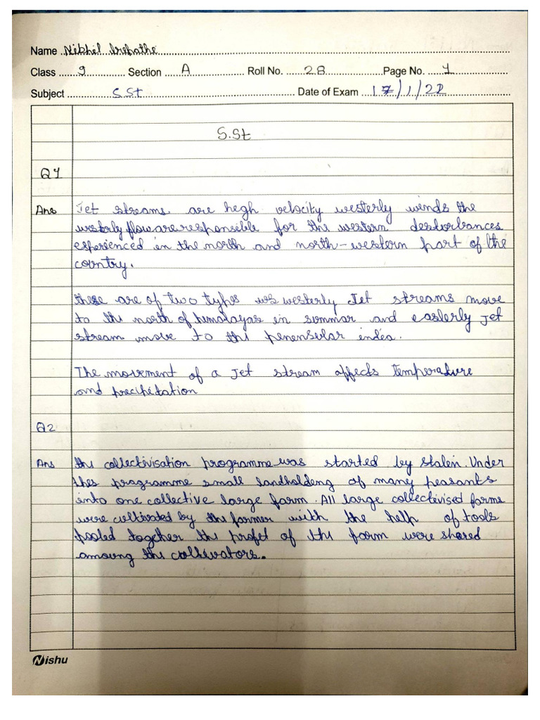 Nikhil Tripathi 9A SST Test Papers | PDF