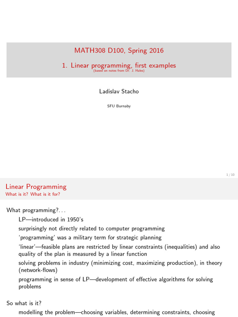 1. Linear programming, first examples - filled | PDF | Linear Programming | Mathematical Analysis