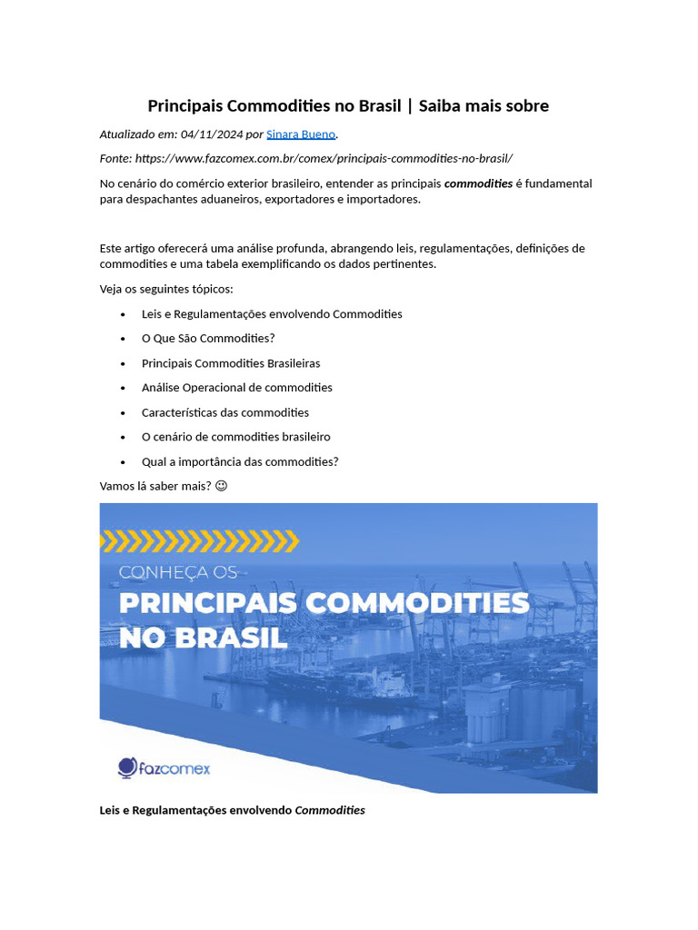 Principais Commodities do Brasil: Guia Completo | PDF | Mercadoria ...