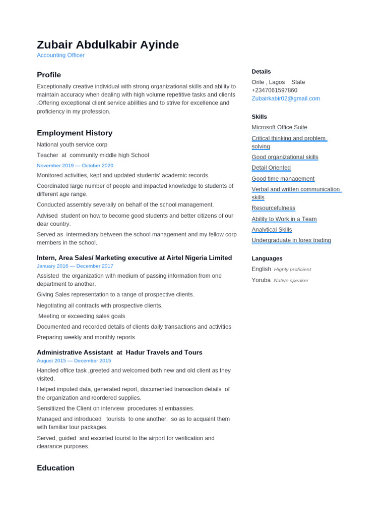 Zubair Abdulkabir Ayinde's CV | PDF | Business