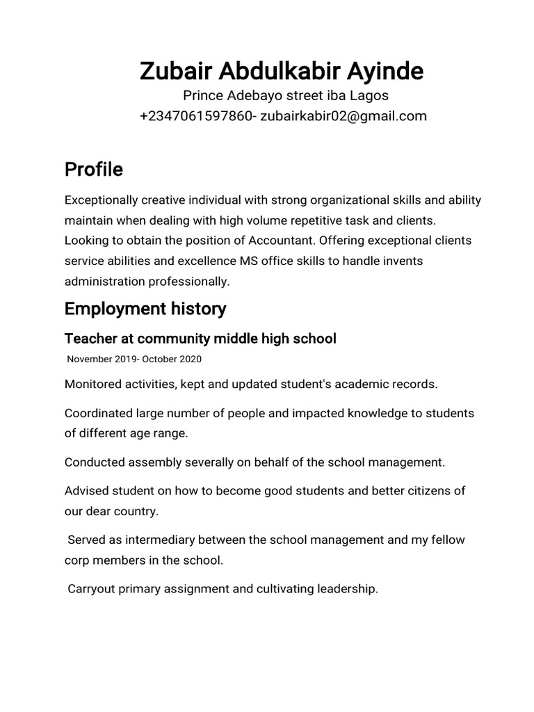 Zubair Abdulkabir Ayinde CV | PDF