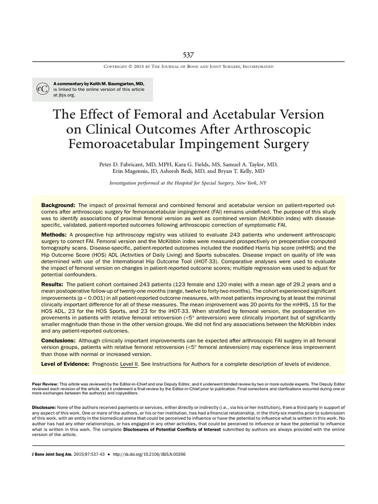The Effect of Femoral and Acetabular Version On Clinical Outcomes After Arthroscopic ...