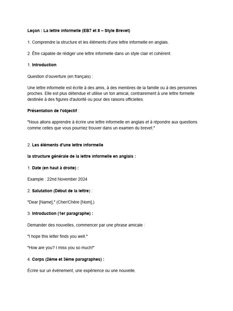 Rédiger une lettre informelle en anglais | PDF