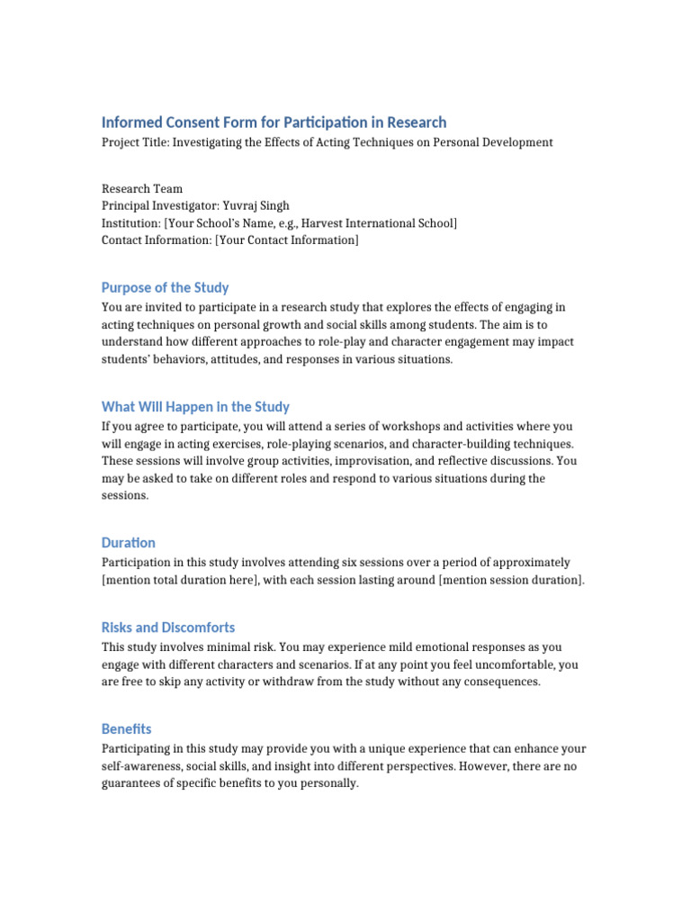 Informed Consent for Acting Research Study | PDF | Risk | Informed Consent