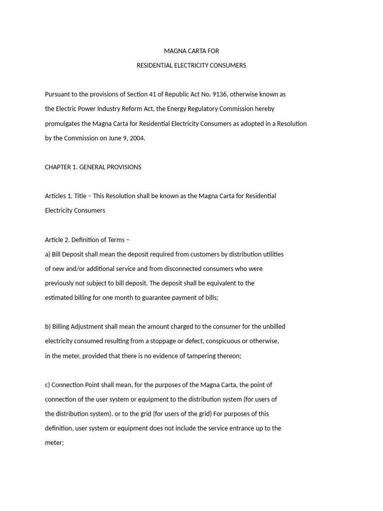 Magna Carta - 1st Reporting | PDF | Public Utility | Electrical Grid