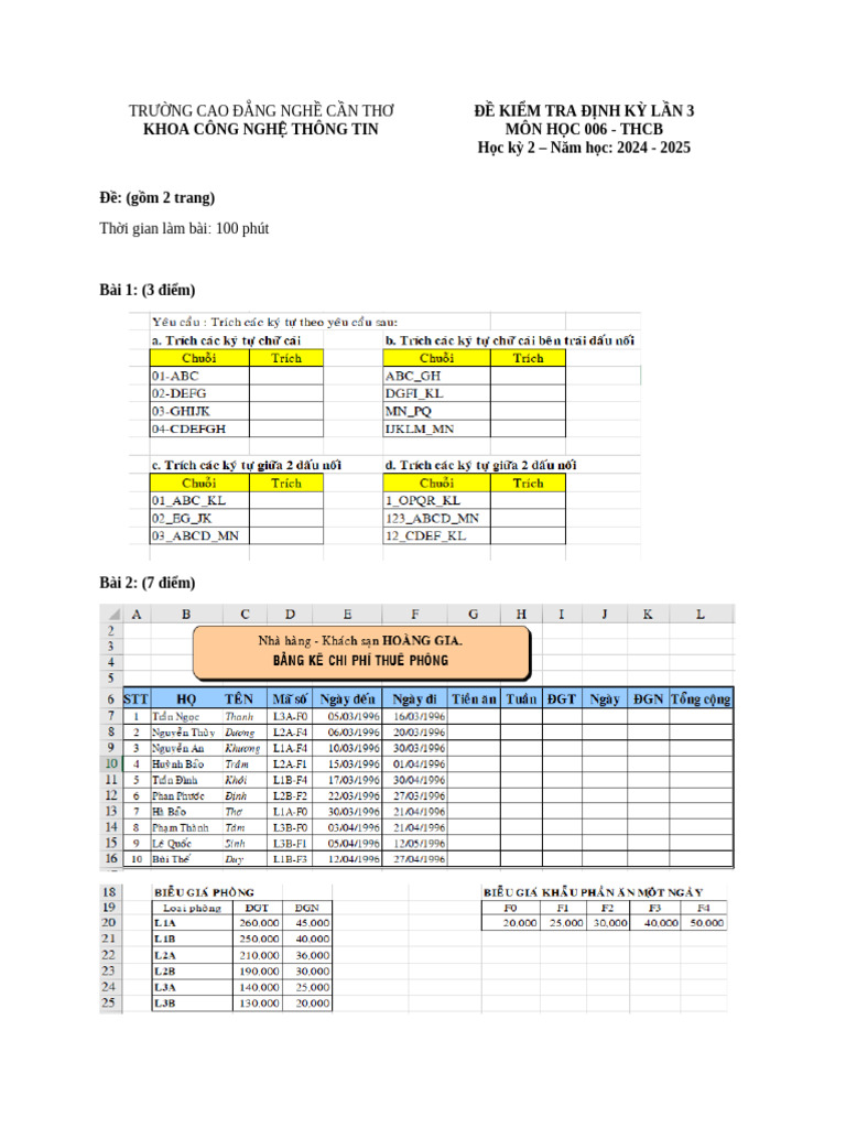 KTDK lần 3 - excel | PDF