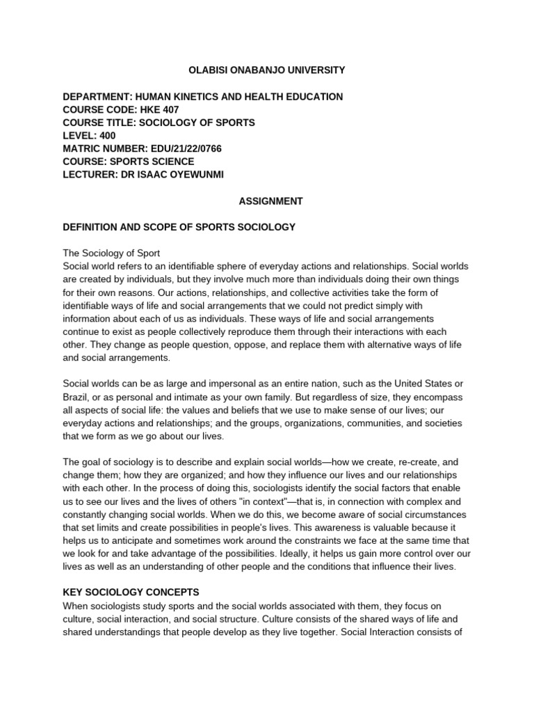 Understanding Sports Sociology Concepts | PDF | Sociology | Social ...