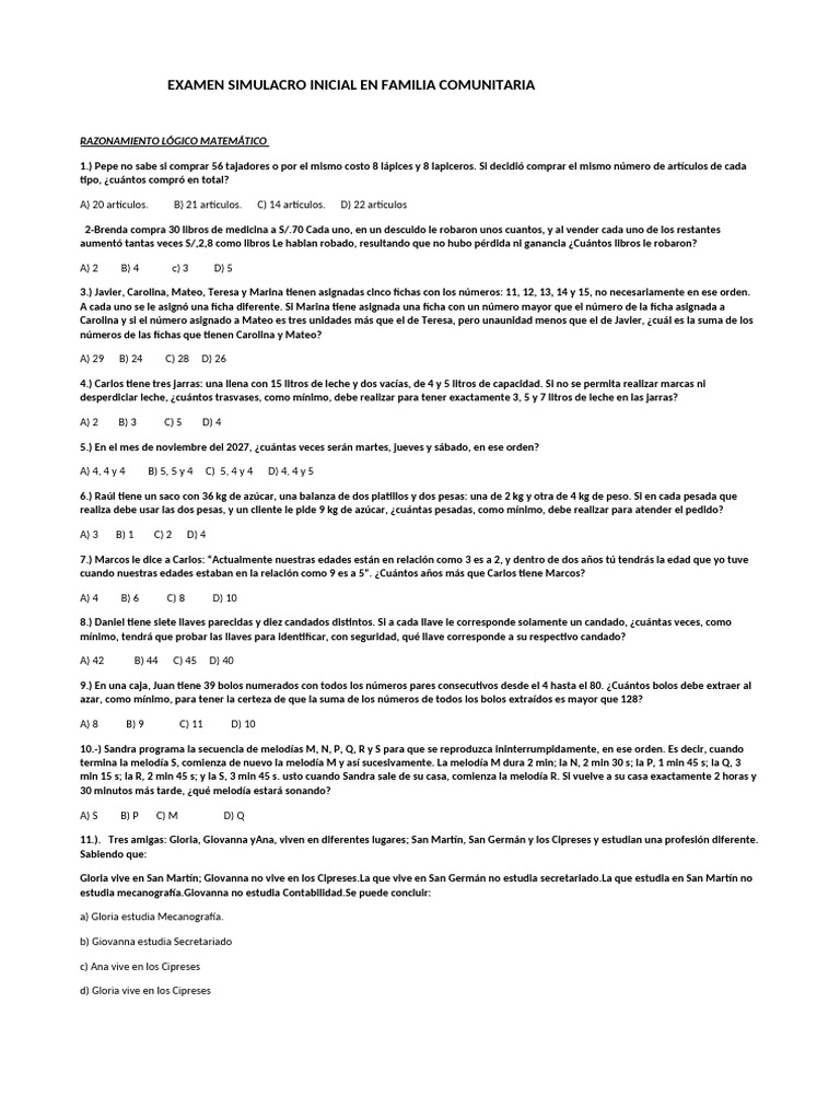 Ex Simulacro Normal Marzo Inicial | PDF | Desorden hiperactivo y deficit de atencion | Estrés ...