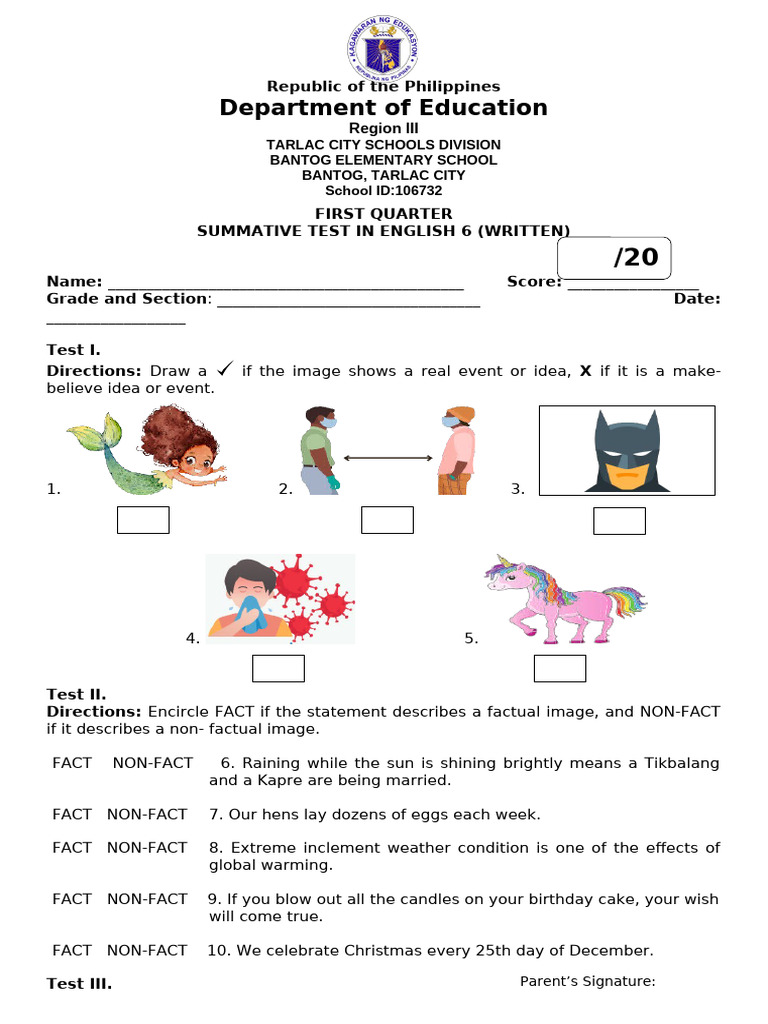 Grade 1 Math Summative Test | PDF | Subtraction
