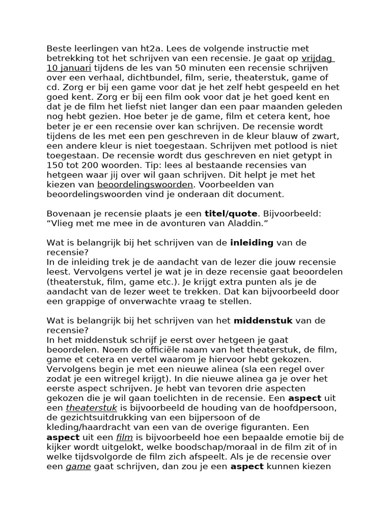 Toets Recensie Schrijven | PDF