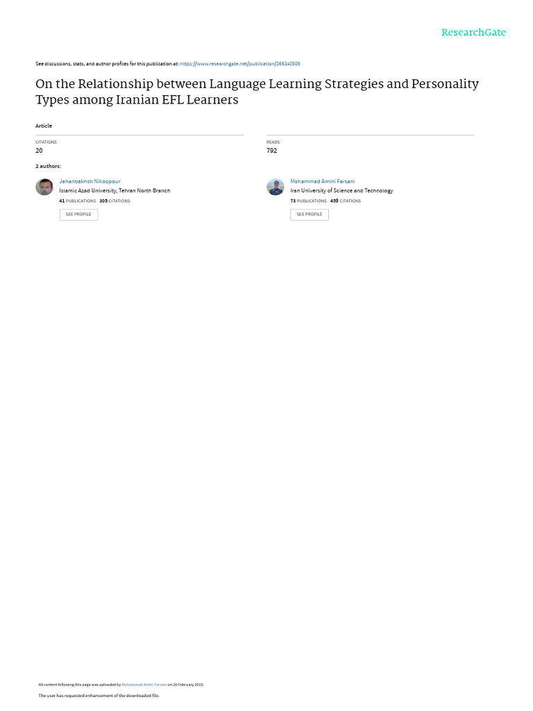 On The Relationship Between Language Learning Stra | PDF | Extraversion ...